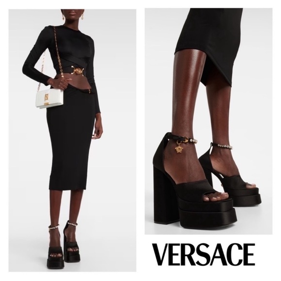 Versace | Shoes | New Versace Logo Medusa Aevitas Satin Chunky Platform ...